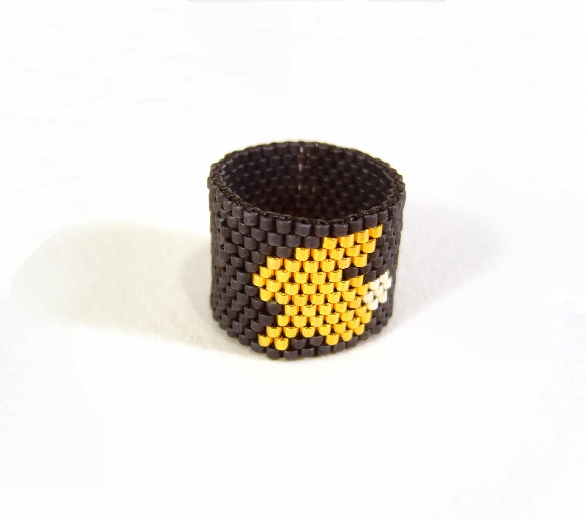 Gold Rabbit Ring: Seed Bead Bunny Rabbit Ring, Black Bunny Ring Animal ...