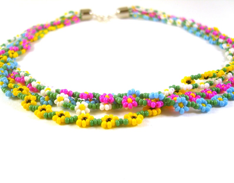 Floral Wreath Necklace Multistrand Flower Necklace Colorful | Etsy