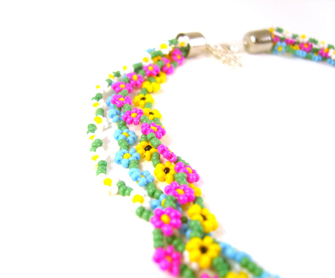 Floral Wreath Necklace Multistrand Flower Necklace Colorful | Etsy