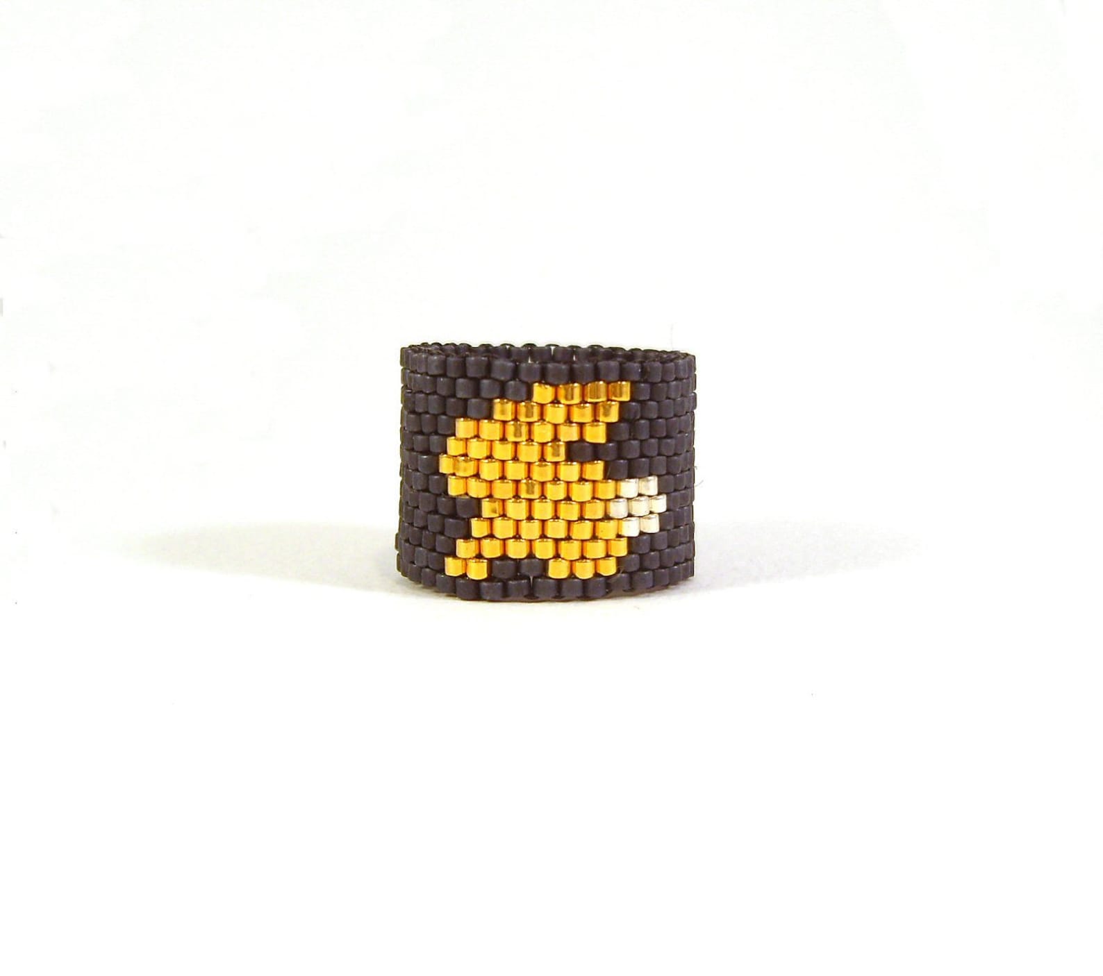 Gold Rabbit Ring: Seed Bead Bunny Rabbit Ring, Black Bunny Ring Animal ...