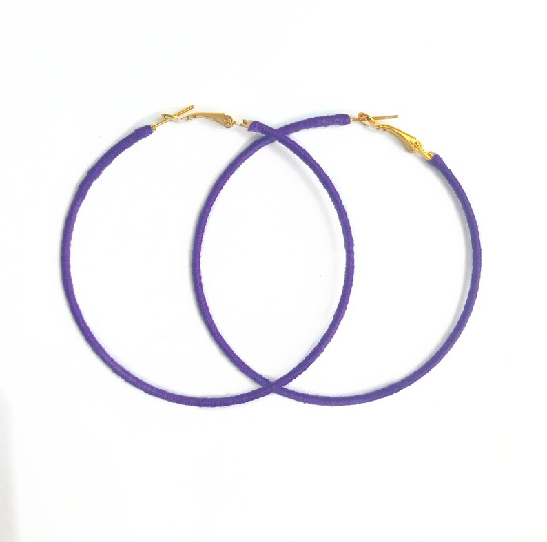 Purple Hoop Earrings, Extra Large Hoops, Bright Purple Hoops, Wrapped ...