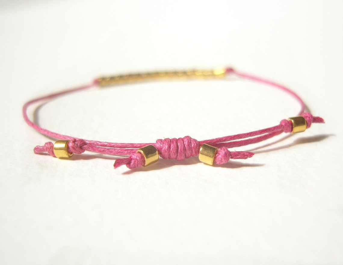 Hot Pink String Bracelet with Gold Beads Pink Cotton Cord | Etsy