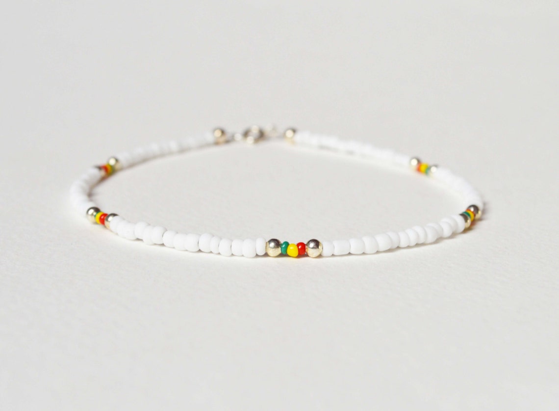 Beaded Rasta Anklet White Bead Anklet Reggae Ankle Bracelet | Etsy