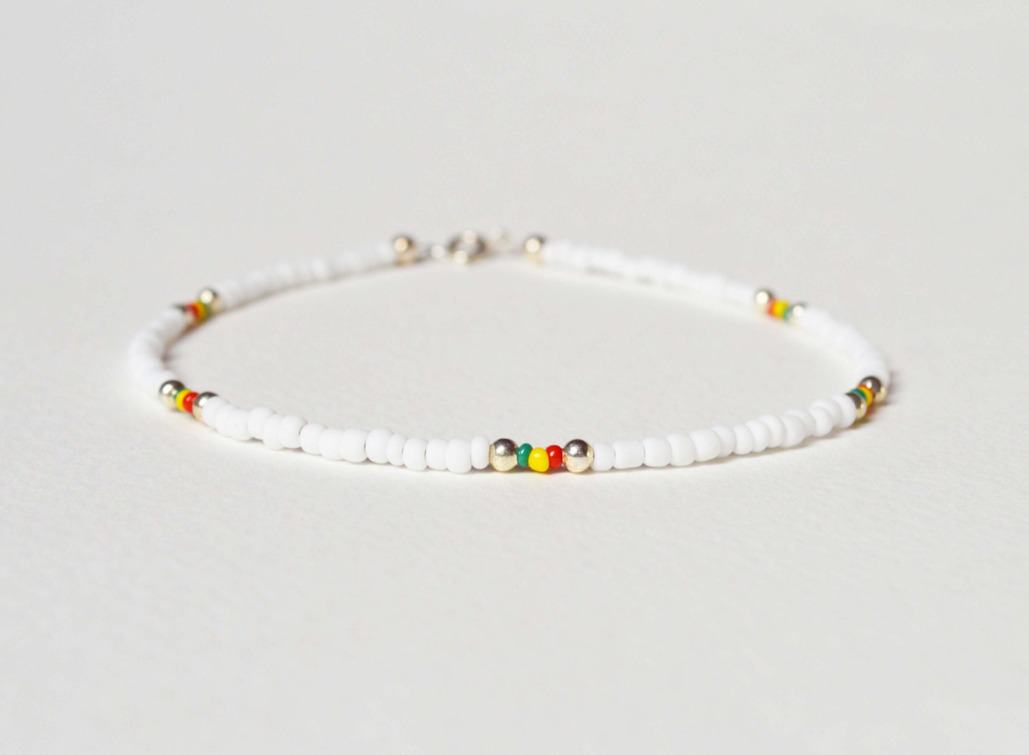 Beaded Rasta Anklet White Bead Anklet Reggae Ankle Bracelet | Etsy