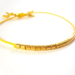 Yellow Friendship Bracelet, Gold Bead Bracelet, Cotton Cord Bracelet ...
