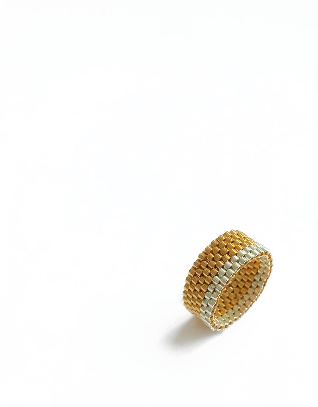Gold and Silver Bead Ring, Color Block Ring, Beaded Ring, Two Tone ...