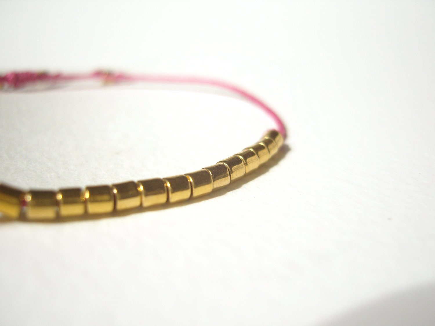 Hot Pink String Bracelet with Gold Beads Pink Cotton Cord | Etsy