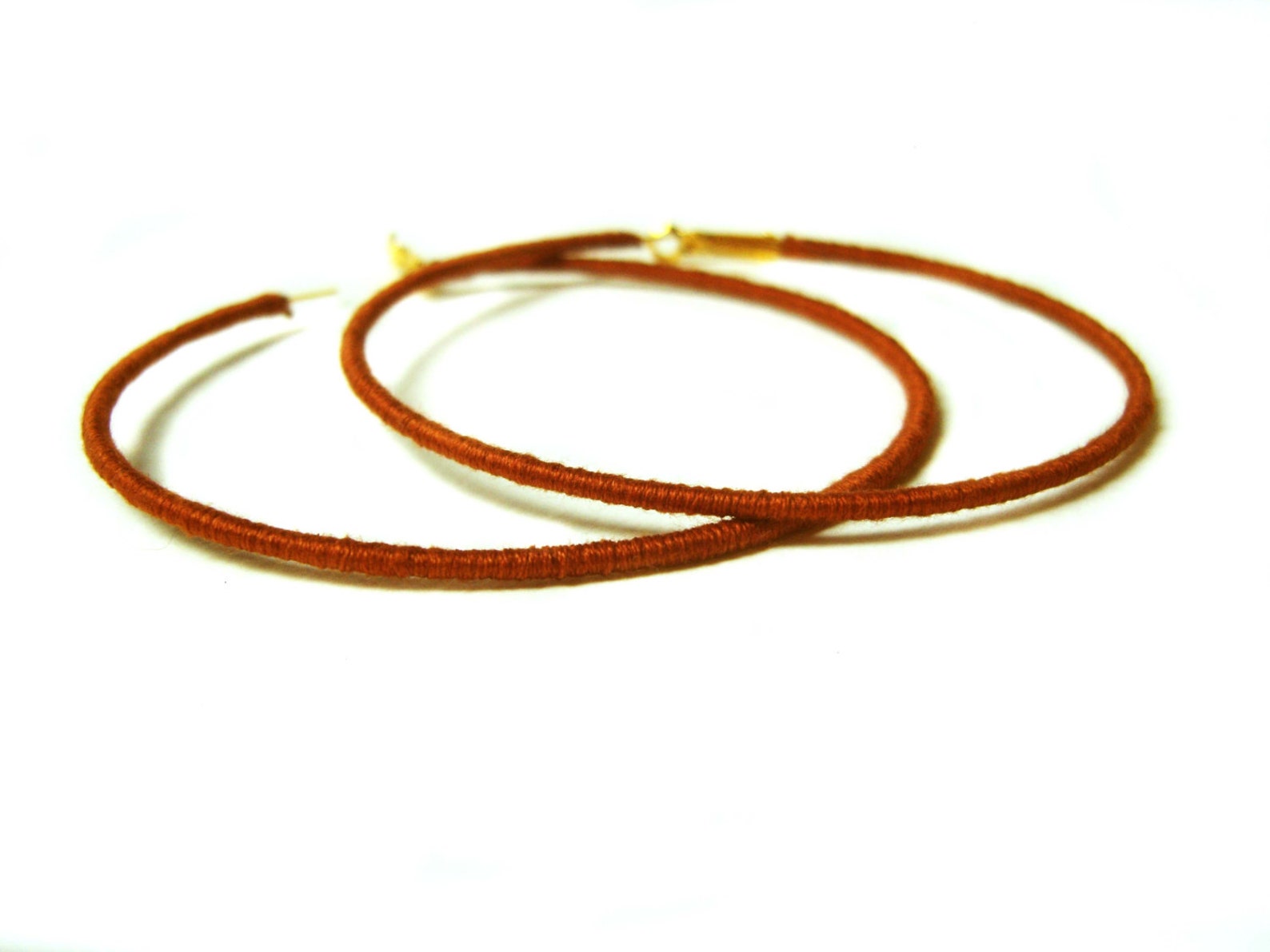 Thread Wrapped Hoops, Brown Hoop Earrings, Large Hoop Earrings, UK ...