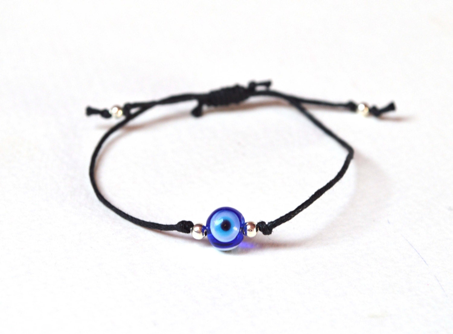 Evil Eye Bracelet Black String Bracelet Waxed Cord Bracelet - Etsy