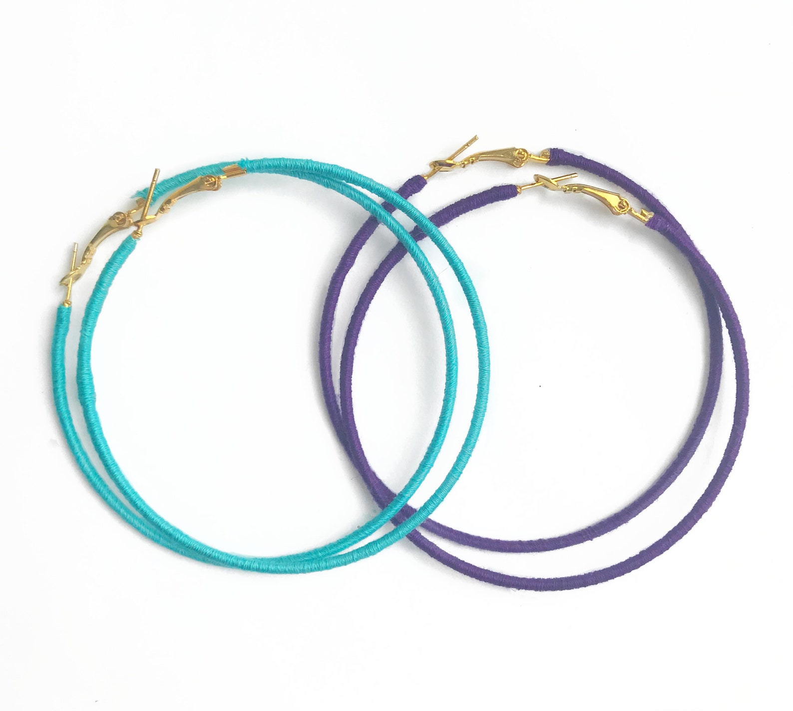 Purple Hoop Earrings, Extra Large Hoops, Bright Purple Hoops, Wrapped ...