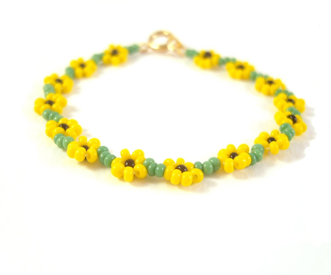 Childrens Sunflower Bracelet, Flower Girls Bracelet, Yellow Flower ...