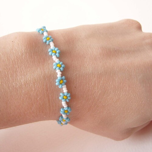 Rainbow Daisy Chain Bracelet Seed Bead Flower Jewelry T Etsy
