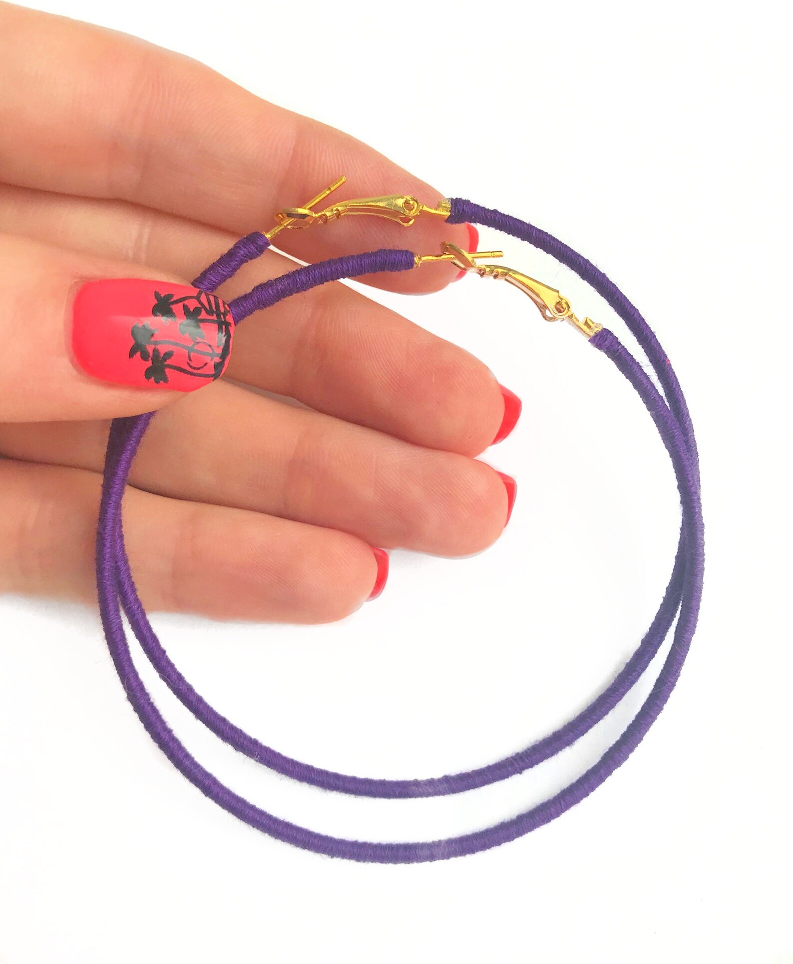 Purple Hoop Earrings, Extra Large Hoops, Bright Purple Hoops, Wrapped ...
