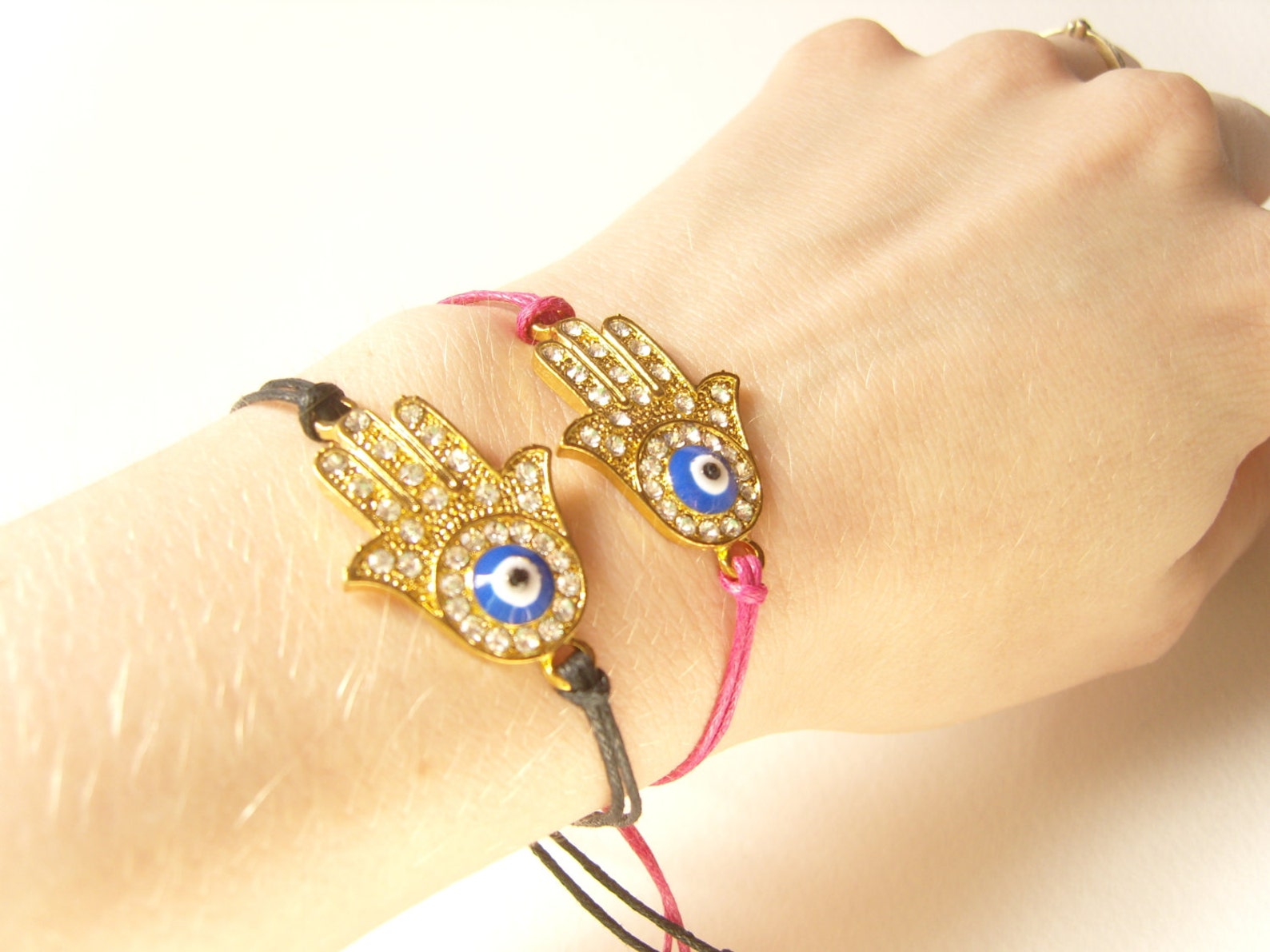 Hand of Hamsa Bracelet, Hot Pink String Bracelet, Friendship Bracelet ...