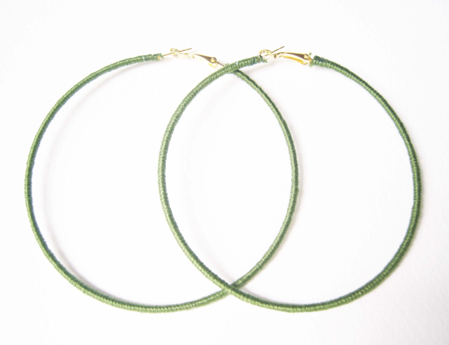 Mid Green Hoop Earrings Thread Wrapped Hoops Large Hoop - Etsy