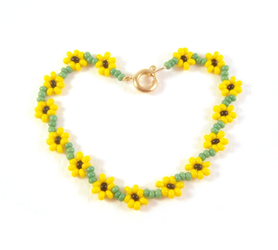 Childrens Sunflower Bracelet, Flower Girls Bracelet, Yellow Flower ...