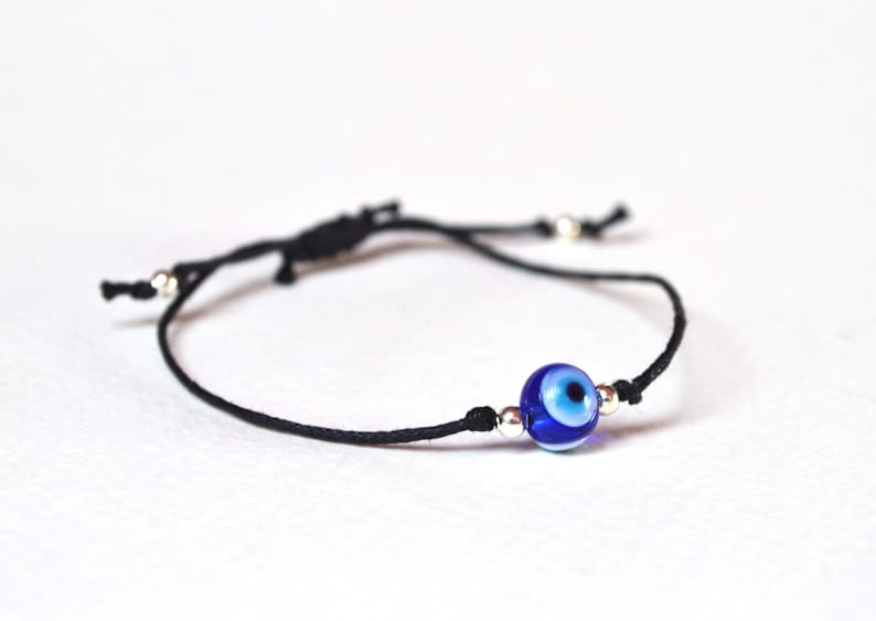 Evil Eye Bracelet Black String Bracelet Waxed Cord Bracelet - Etsy