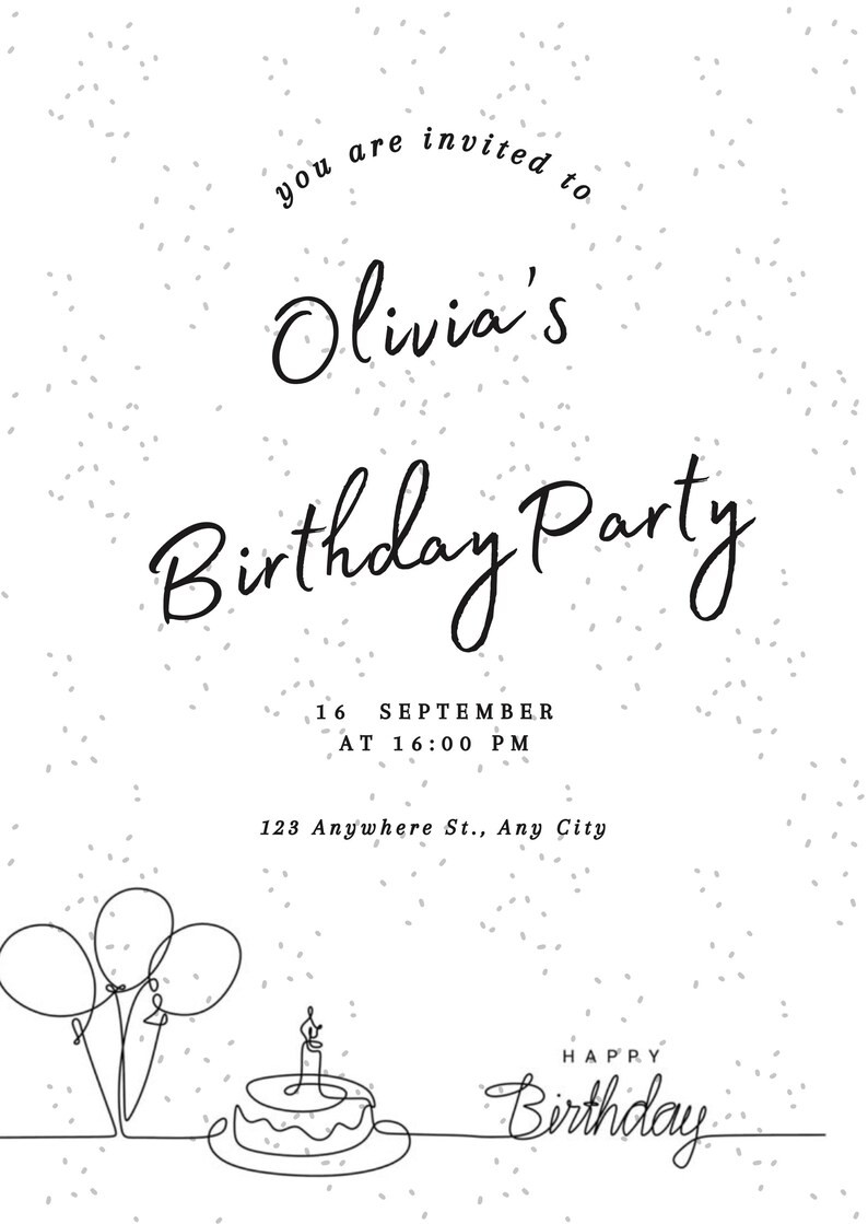 Minimal Birthday Invitation Card, Editable Birthday Digital Invite ...