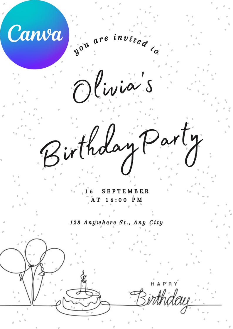 Minimal Birthday Invitation Card, Editable Birthday Digital Invite ...