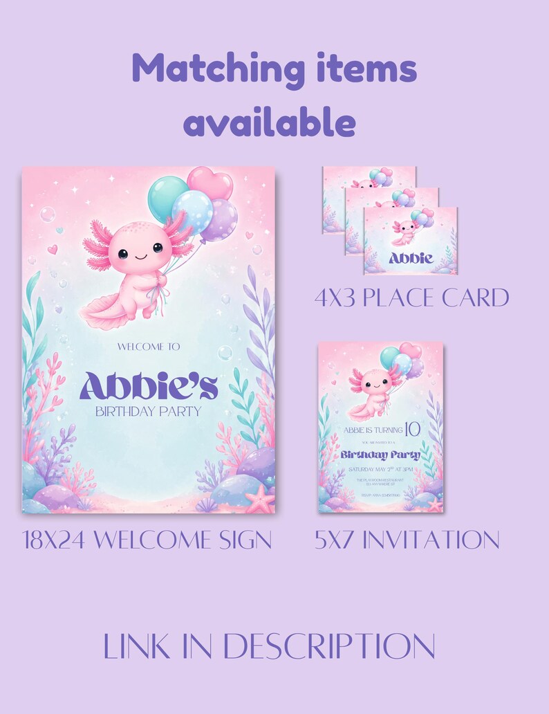Axolotl Welcome Sign Birthday Party 18x24 Editable Canva Template,under ...