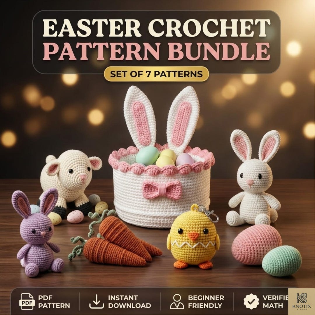 Easter Crochet Pattern Bundle, 7-in-1 Amigurumi Set, Bunny Chick Sheep ...