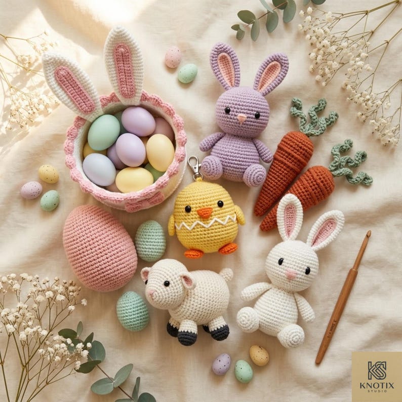 Easter Crochet Pattern Bundle, 7-in-1 Amigurumi Set, Bunny Chick Sheep ...