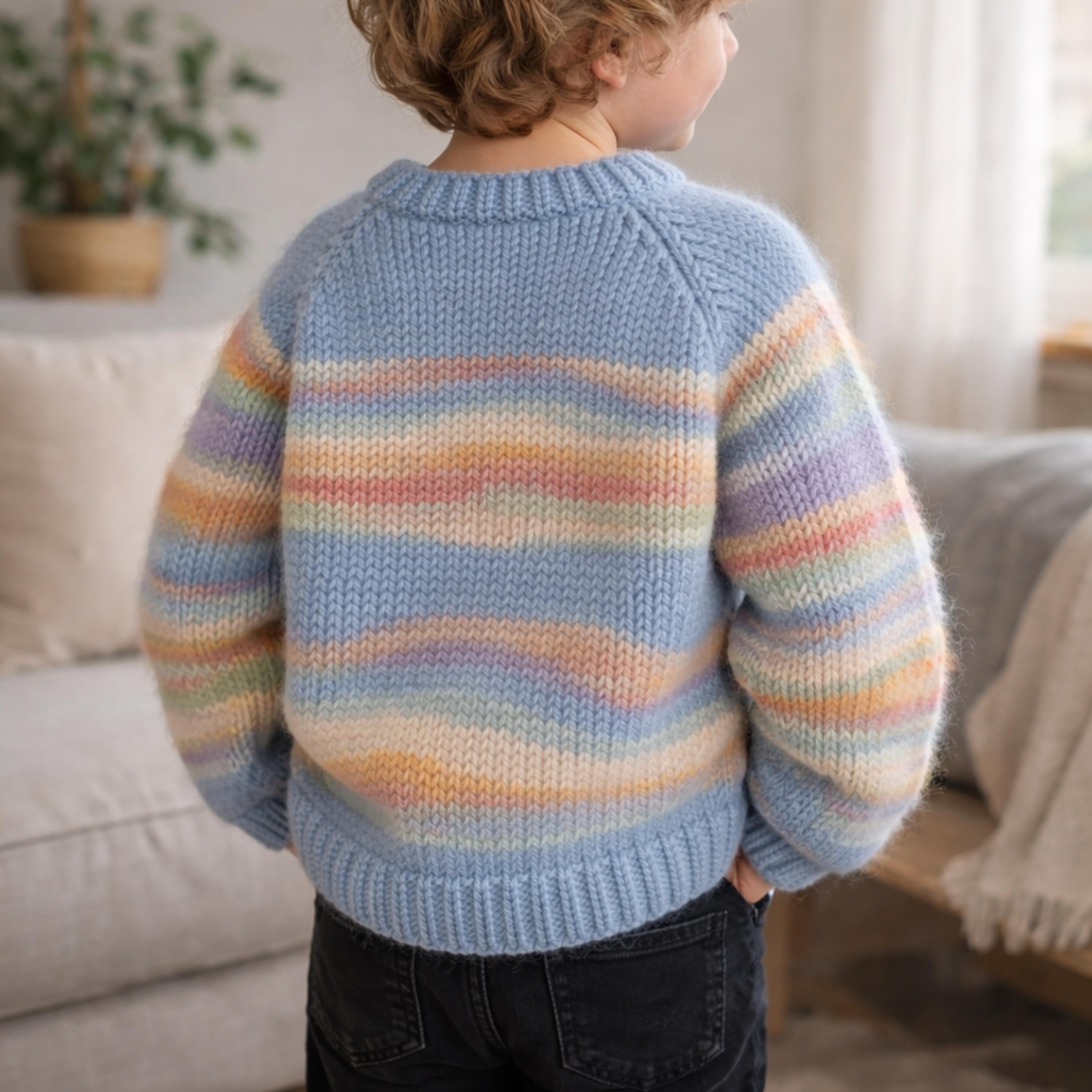 Kids Chunky Knit Sweater Pattern PDF, Top Down Raglan Pullover, Stripe ...
