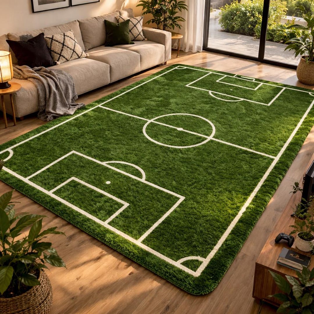 Hand Tufted Soccer Field Rug, Realistic Football Pitch Design, Sports ...