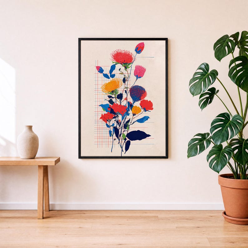Colorful Floral Art Print | Minimalist Botanical Poster | Digital ...