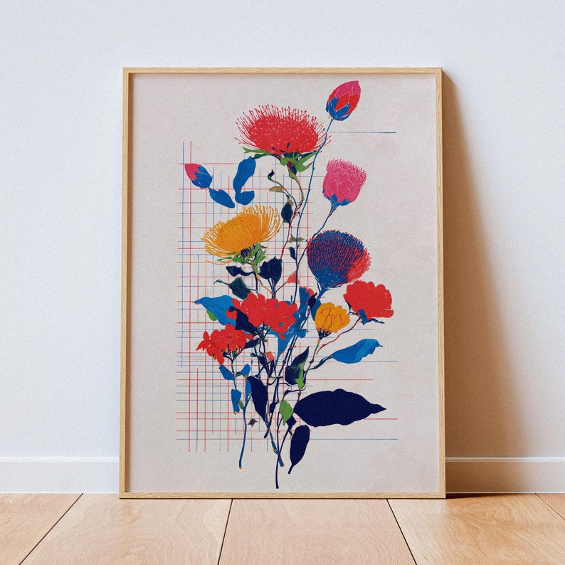 Colorful Floral Art Print | Minimalist Botanical Poster | Digital ...