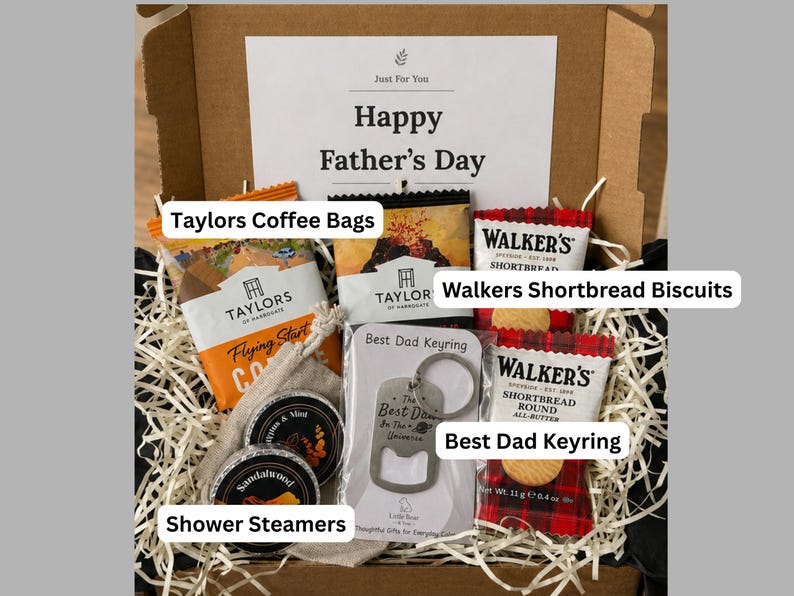 Father’s Day Gift Box, Coffee & Biscuit, Shower Steamers, Dad Keyring ...