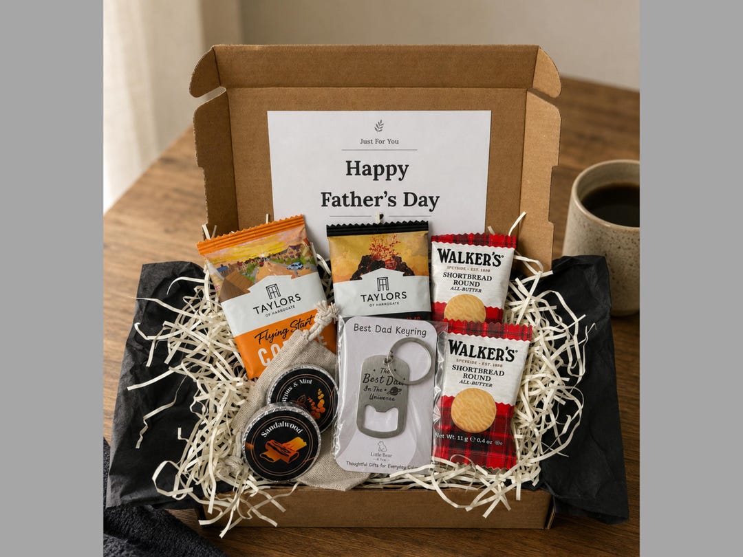 Father’s Day Gift Box, Coffee & Biscuit, Shower Steamers, Dad Keyring ...
