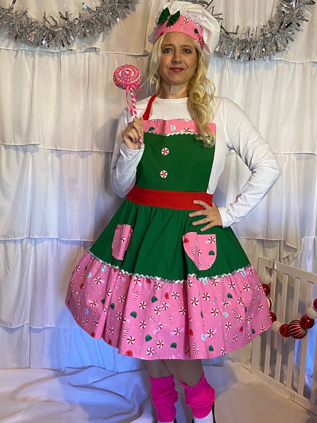 L/XL- Pink Candy Costume Apron "dress" + Hat - Etsy