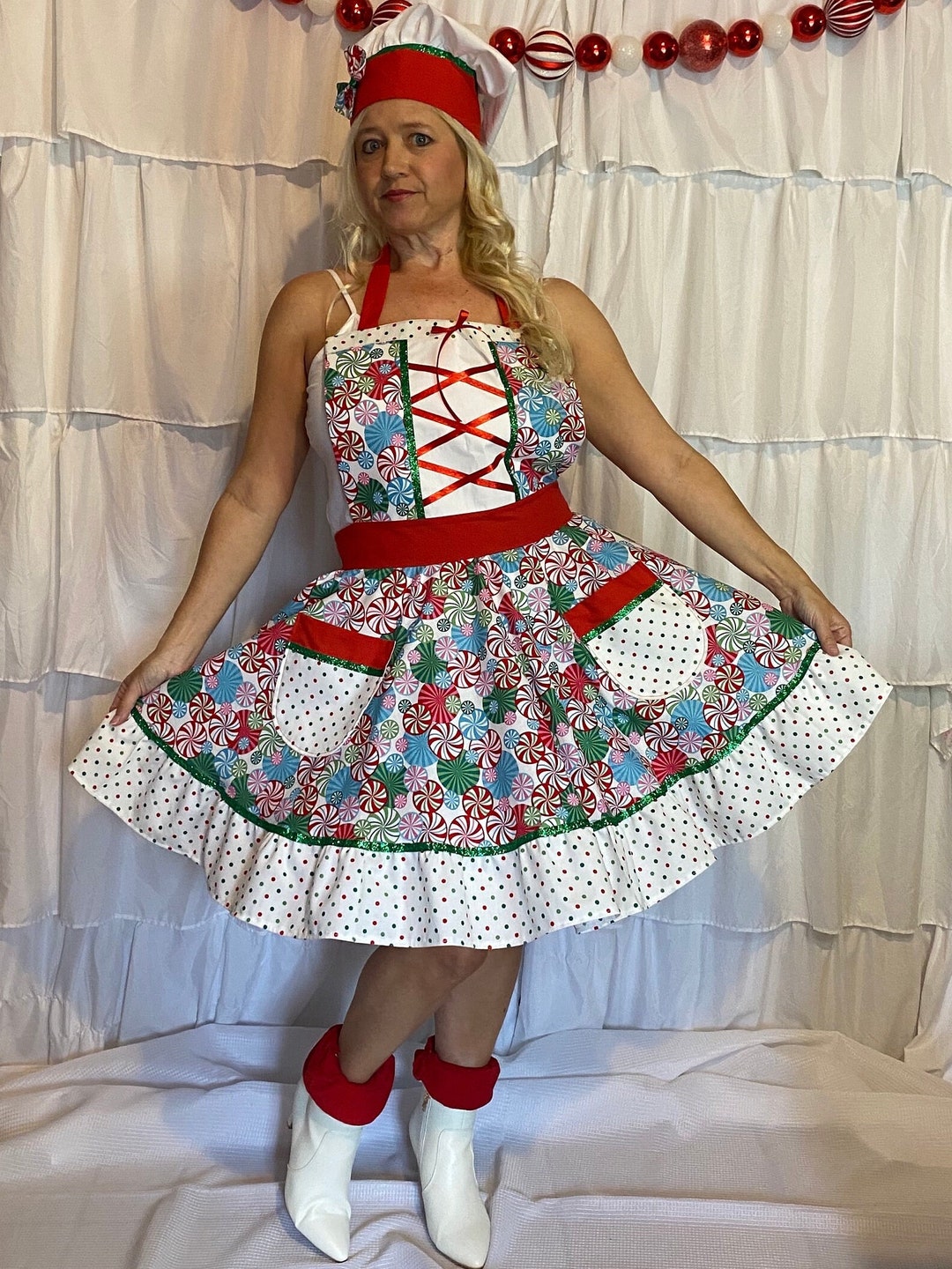 S/M- Peppermint Costume Apron "dress" + Hat - Etsy