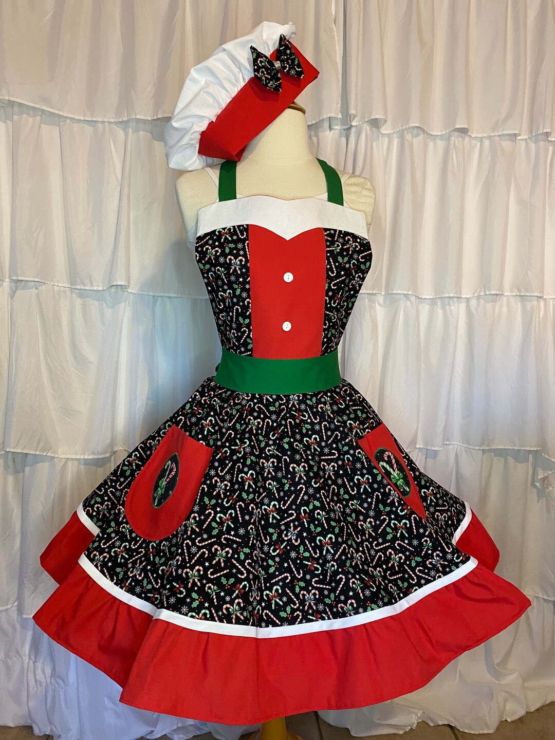 L/XL- Candy Cane Costume Apron "dress" + Hat - Etsy
