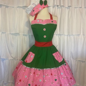 L/XL- Pink Candy Costume Apron "dress" + Hat - Etsy