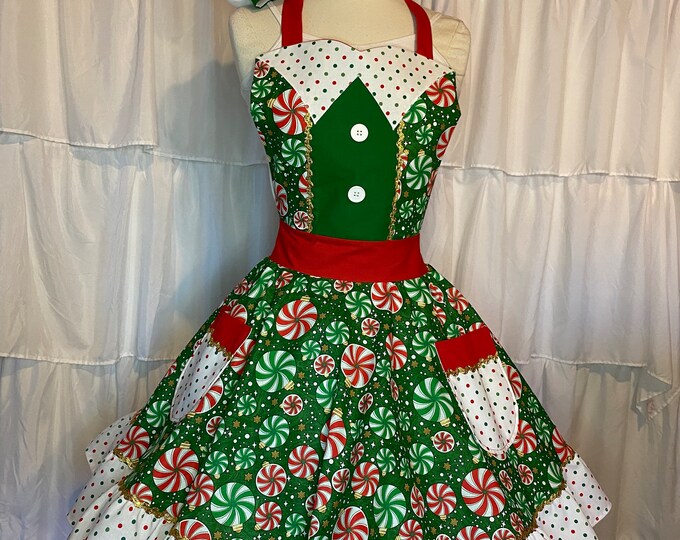 L/XL- ***new***peppermint Costume Apron Dress + Hat - Etsy