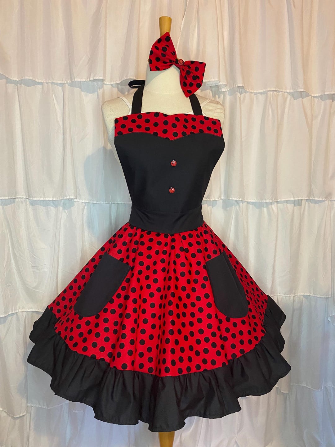 L/XL- Ladybug Costume Apron "dress" + Hairbow - Etsy