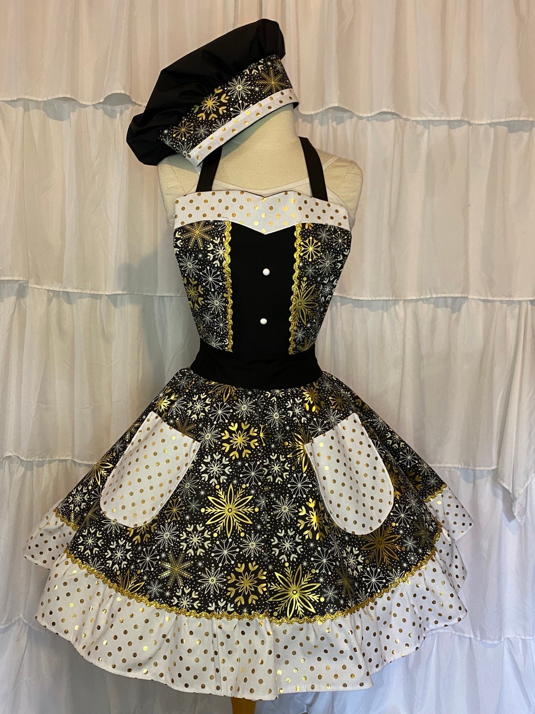 S/M- Black/gold Elf (metallic Accents) Costume Apron "dress" + Hat - Etsy