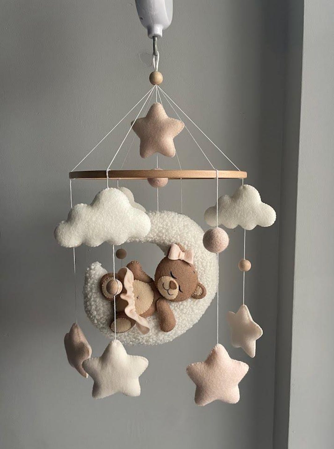 Handmade Baby Girl Crib Mobile With Teddy Bear, Moon and Stars - Etsy