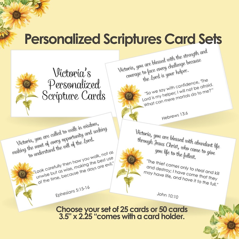 Sunflower Personalized Scripture Cards, Encouragement Cards, Inspirational Cards, Christian ...