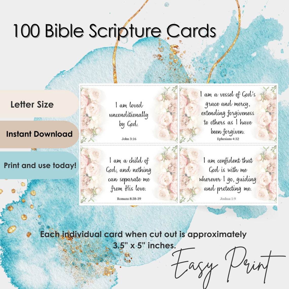 100 Scripture Cards: Christian Bible Verse Affirmations (digital ...