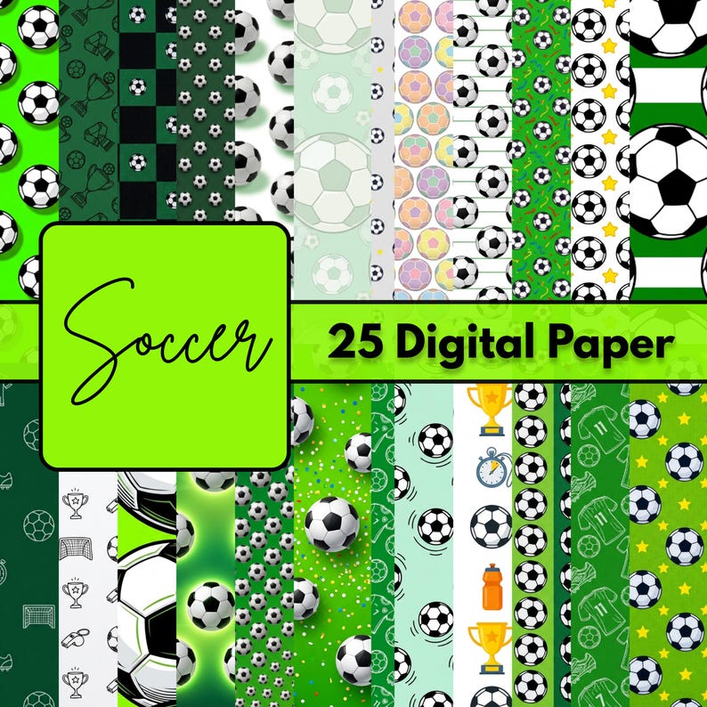 Soccer Digital Paper Pack 25 Designs 12x12 JPG | 300 DPI Sport Pattern ...