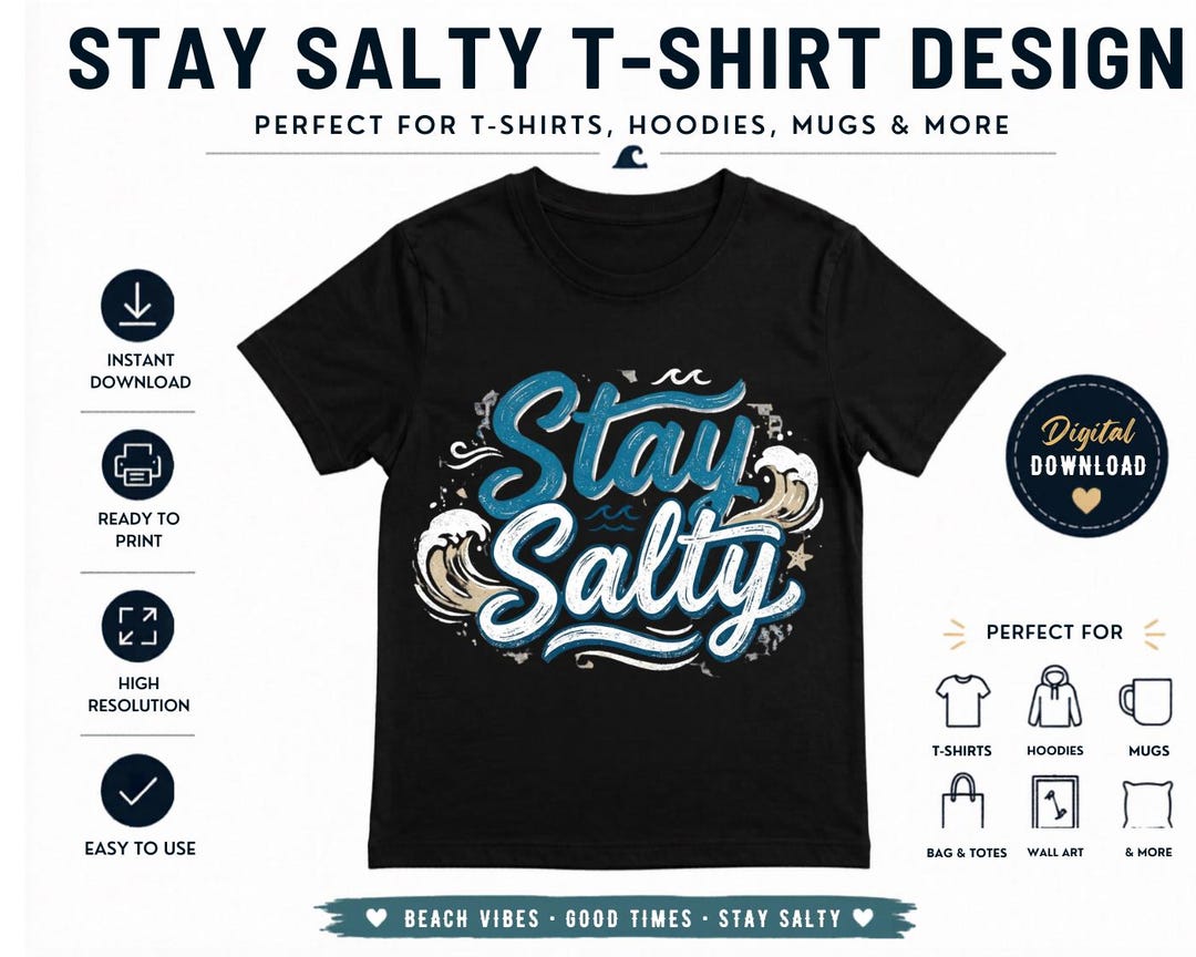 Stay Salty Beach Typography Design (digital Download) - Etsy