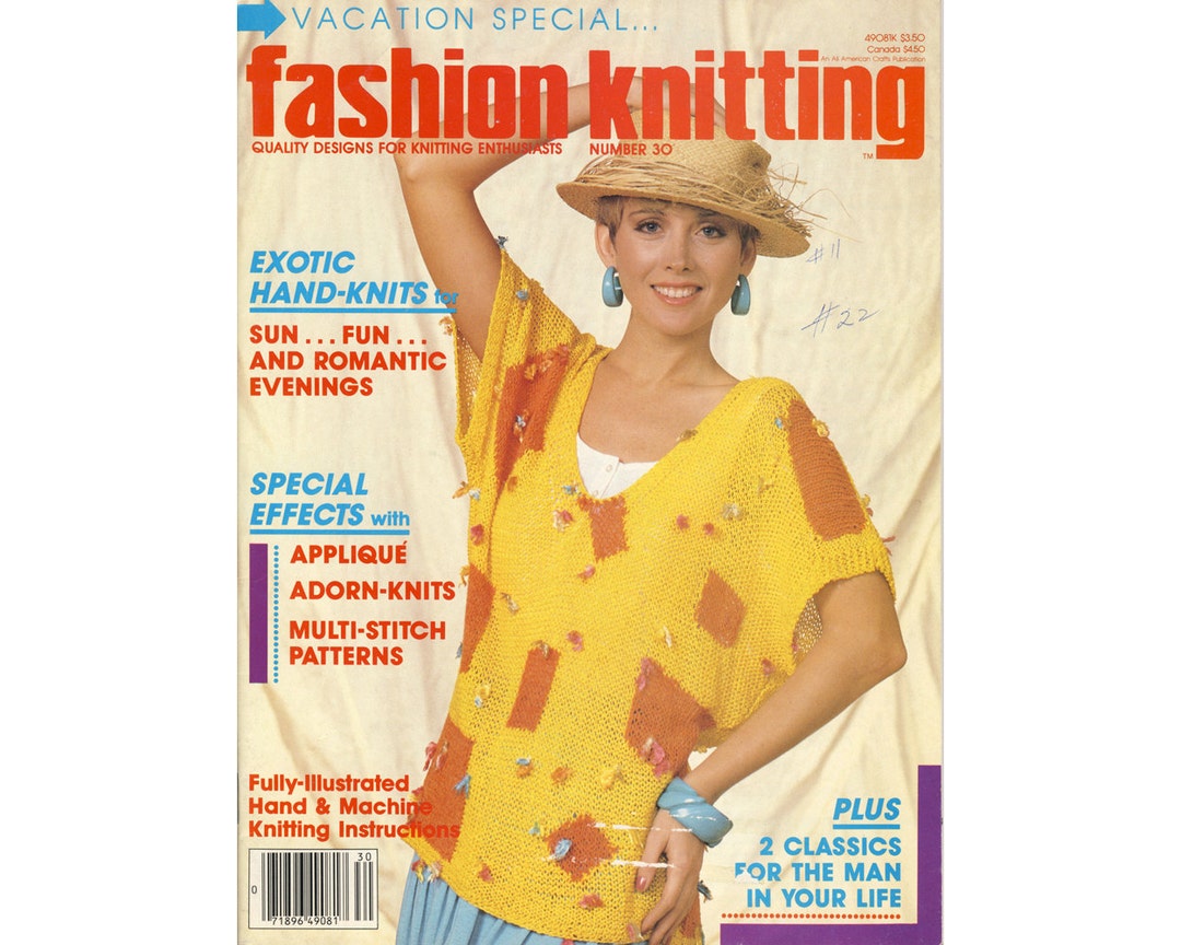Vintage 1980s Fashion Knitting Pattern Magazine, Short Sleeve Summer ...
