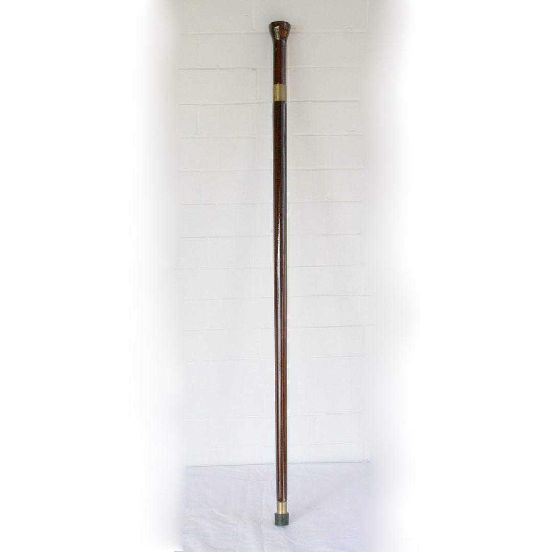 Vintage Shiny Dark Wood Walking Stick With Bronze Accents, 35 Dapper ...