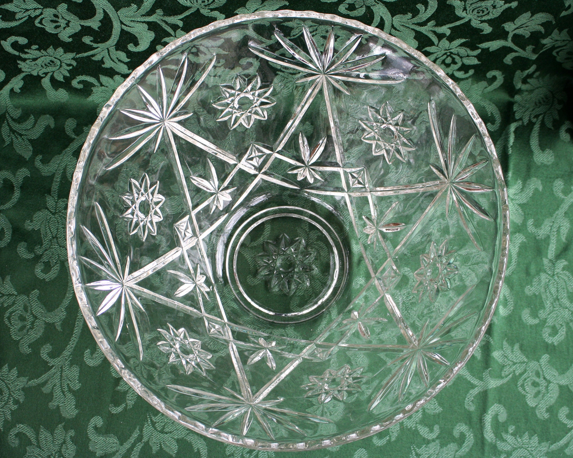 Vintage Anchor Hocking Punchbowl Party Set, Prescut Clear Star Fan Leaf ...