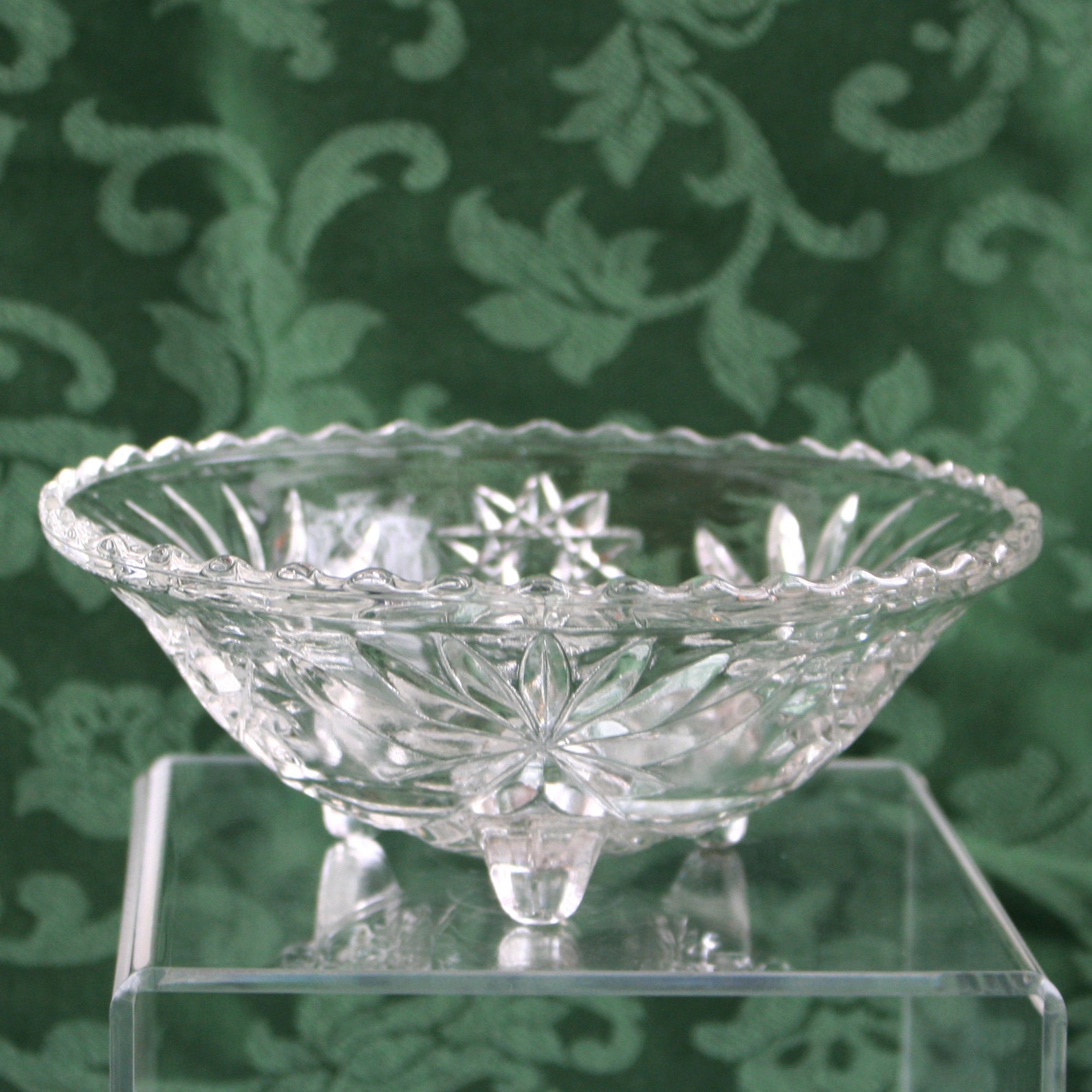 Vintage Anchor Hocking Prescut Clear Glass Candy Dish, Three Toed Bowl ...