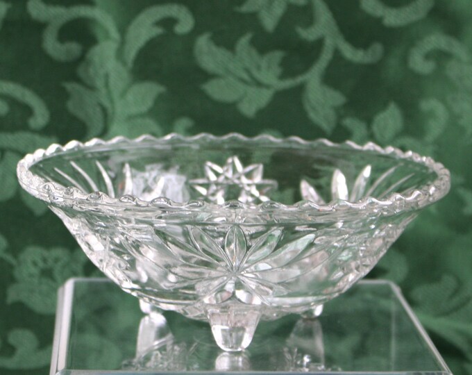 Vintage Anchor Hocking Prescut Clear Glass Candy Dish, Three Toed Bowl ...