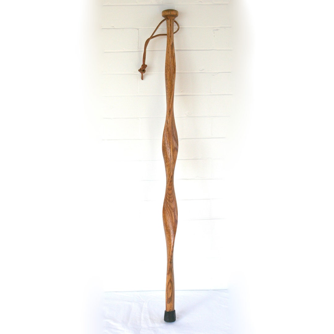 Vintage Amish Twist Wood Walking Stick, Turned Oak Tapered 34 Cane ...